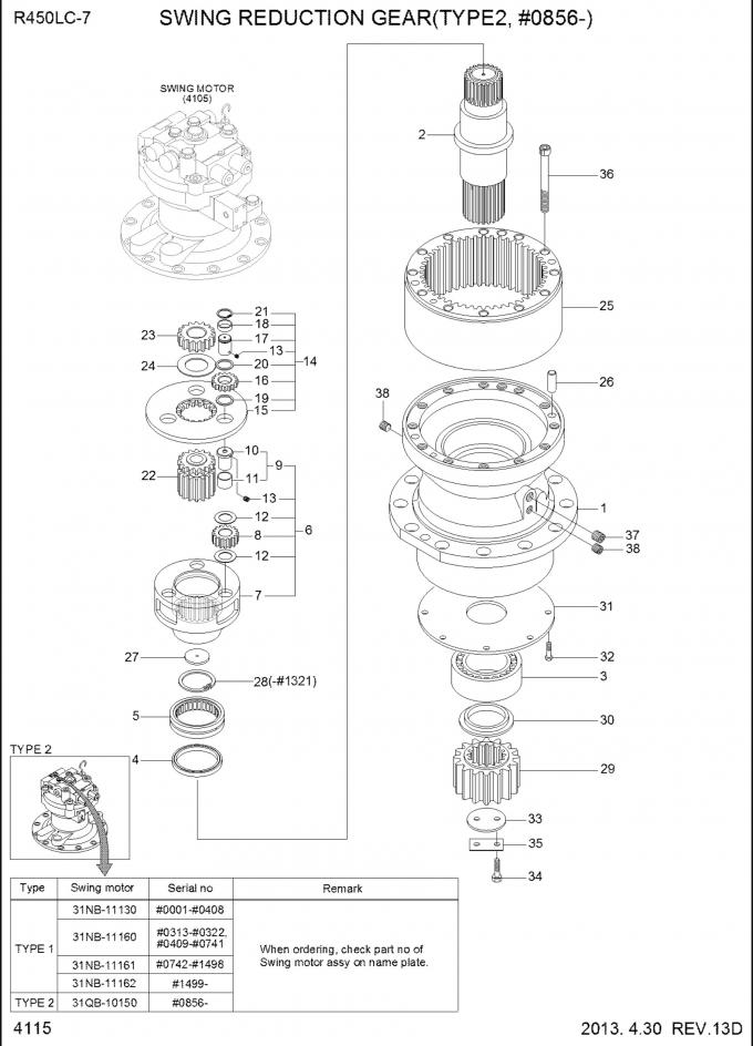 R450-7 R520-9 Excavator Swing Gearbox 31QB-10140 Swing Motor Assembly